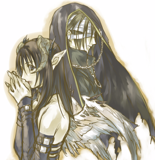 Safebooru - 1boy 1girl alternate costume arm strap back-to-back bandages bandages over eyes ...