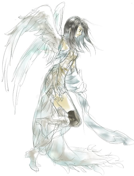 Safebooru - 1girl alternate costume angel wings black hair black socks ...